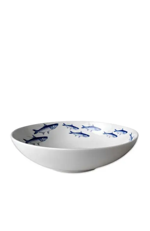 CASKATA School Of Fish Wide Serving Bowlporcelain - Blue