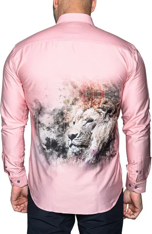 MACEOO Fibonacci Lion Contemporary Fit Button-up Shirt - Pink
