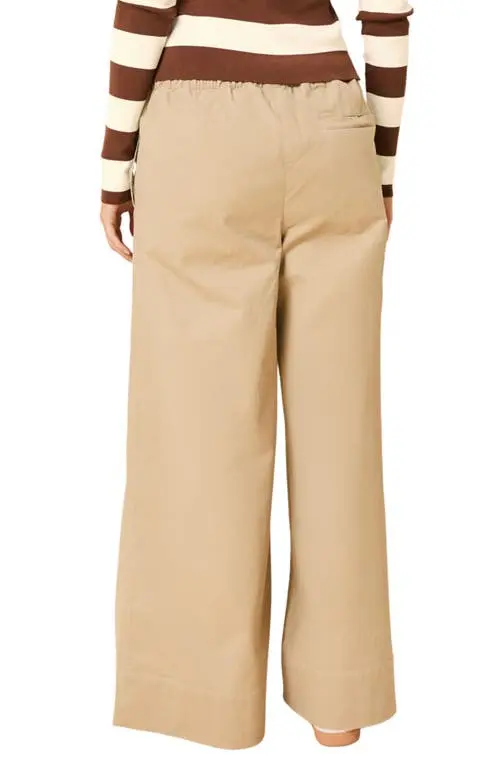 Solid & Striped Stretch Cotton Drawstring Wide Leg Pants - Camel