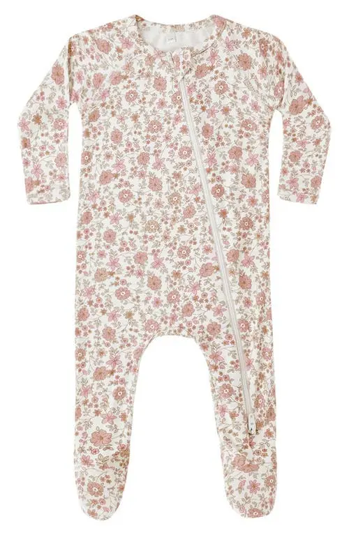 QUINCY MAE Floral Zip Footie - Ivory