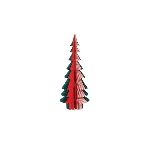 STORIED HOME Handmade Paper Folding Honeycomb Tree With Gold Glitter Edge - Red