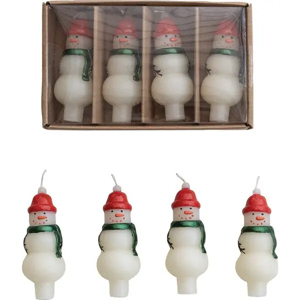 STORIED HOME 4-piece Unscented Snowman Shaped Bottle Taper Candles In Box - White