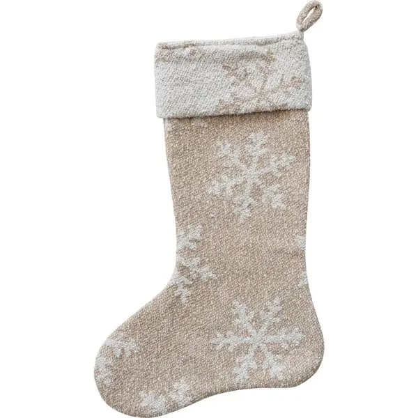STORIED HOME Woven Fabric Jacquard Stocking With Snowflake Pattern - Beige