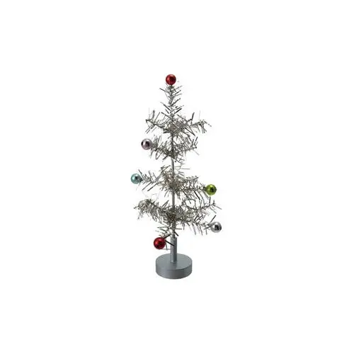 STORIED HOME Tinsel Tree With Multicolor Ball Ornaments - Silver