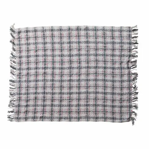 STORIED HOME Hand-woven And New Zealand Wool Slub Throw With Fringe - Grey
