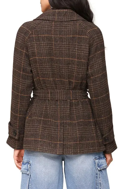 Avec Les Filles Double-breasted Plaid Coat With Tie Belt