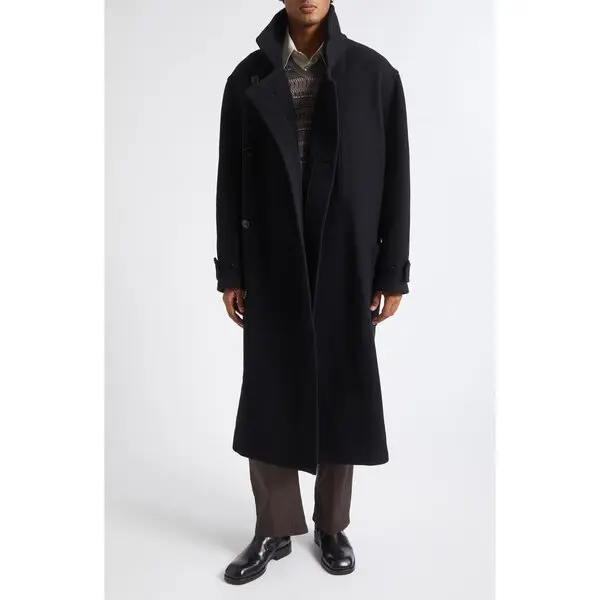 LEMAIRE Double Face Wool Wrap Coat - Black