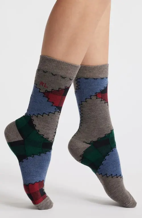Polo Ralph Lauren Patchwork Crew Socks - Brown Heather