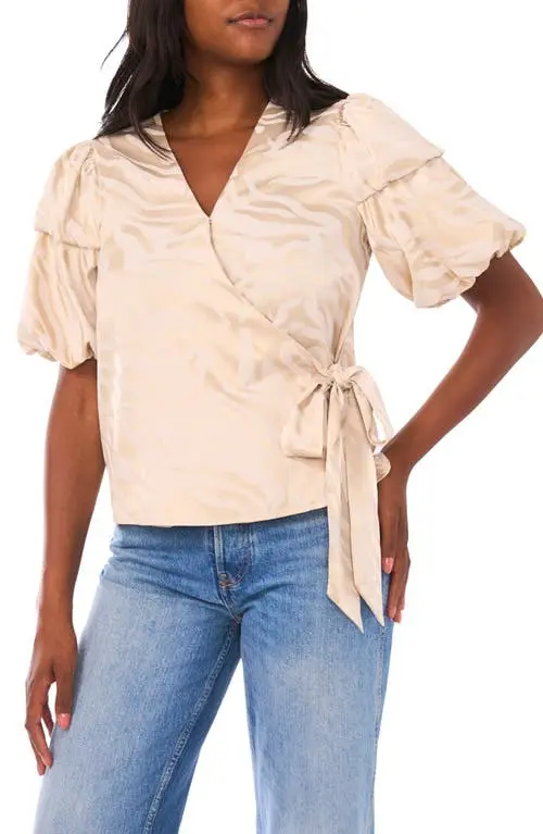 Vince Camuto Satin Jacquard Wrap Front Top