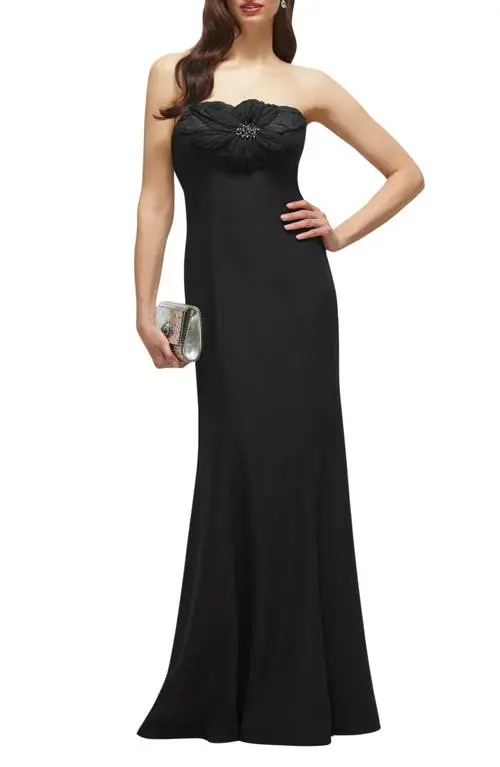 Dessy Collection Floral Embellished Strapless Gown