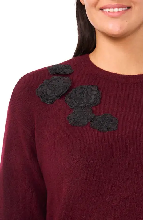 CECE DUPRAZ Floral Appliqué Crewneck Sweater - Wine