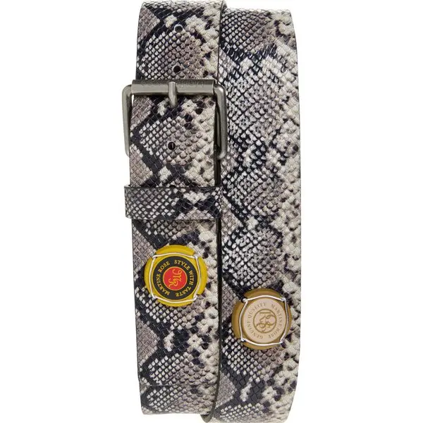 Martine Rose Champagne Cap Snakeskin Embossed Leather Belt - Grey