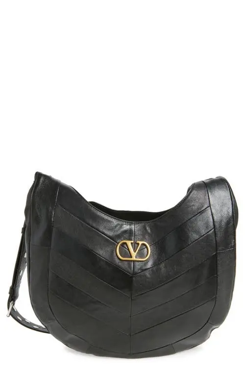 Valentino Garavani Small Patchwork Leather Hobo Bag - Black