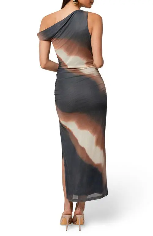 JLUXLABEL Karrah Abstract Print One-shoulder Mesh Maxi Dress