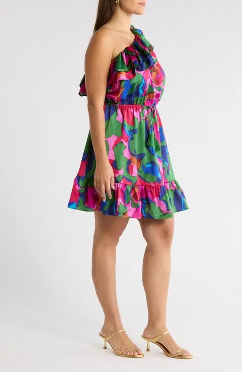 SUGARLIPS Floral Print One-shoulder Mini Dress