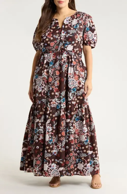 SUGARLIPS Floral Print Puff Sleeve Maxi Dress