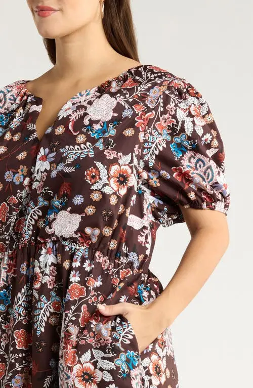 SUGARLIPS Floral Print Puff Sleeve Maxi Dress
