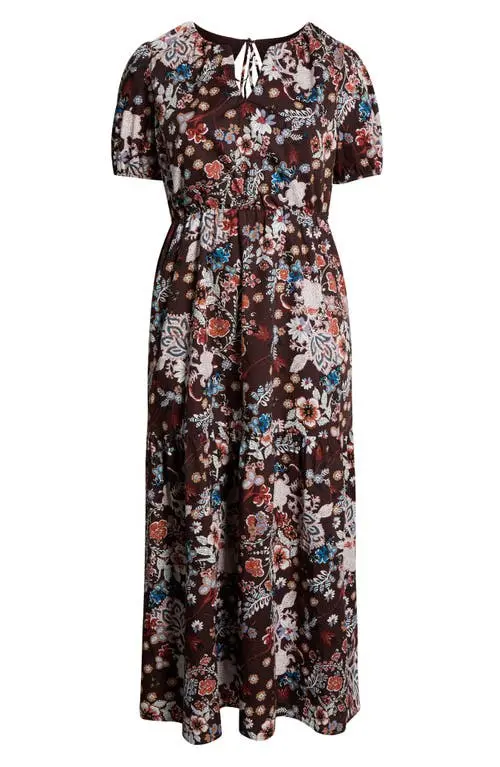 SUGARLIPS Floral Print Puff Sleeve Maxi Dress