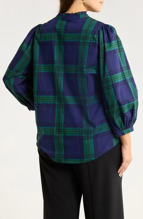 SUGARLIPS Plaid Cotton Button-up Shirt - Navy-green