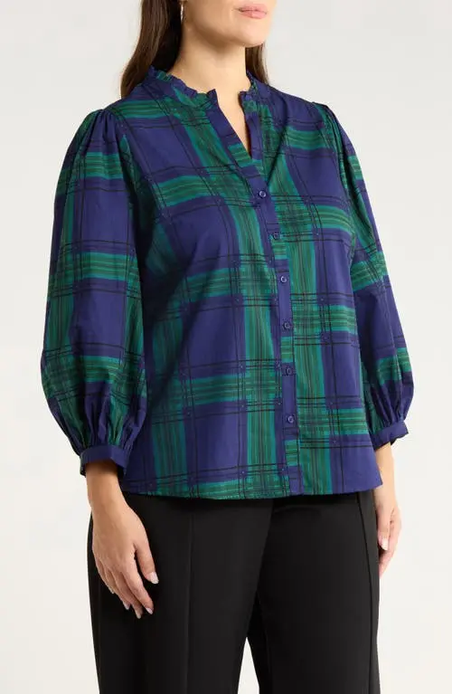 SUGARLIPS Plaid Cotton Button-up Shirt - Navy-green