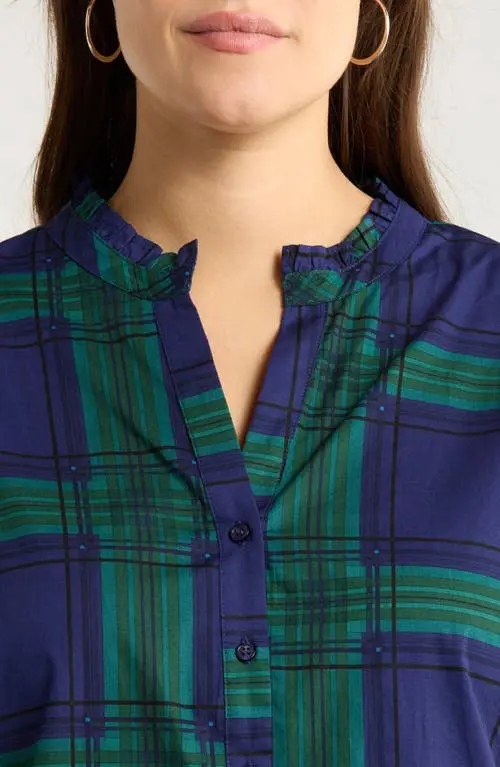 SUGARLIPS Plaid Cotton Button-up Shirt - Navy-green