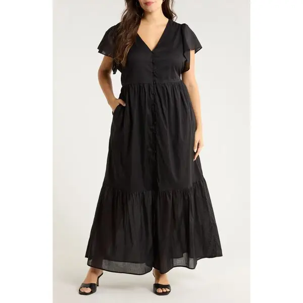 SUGARLIPS Brigid Flutter Sleeve Midi Dress