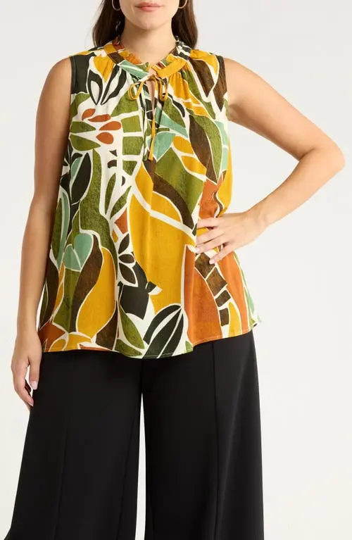 SUGARLIPS Reina Tropical Print Sleeveless Top - Brown-orange