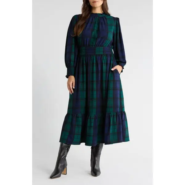 SUGARLIPS Plaid Long Sleeve Maxi Shirtdress
