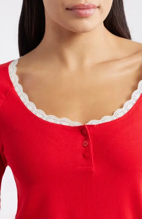 OPEN EDIT Daydream Lace Trim Rib Crop Top - Red Salsa