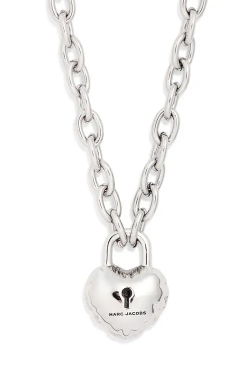 Marc Jacobs Balloon Heart Lock Pendant Necklace - Light Antique Silver