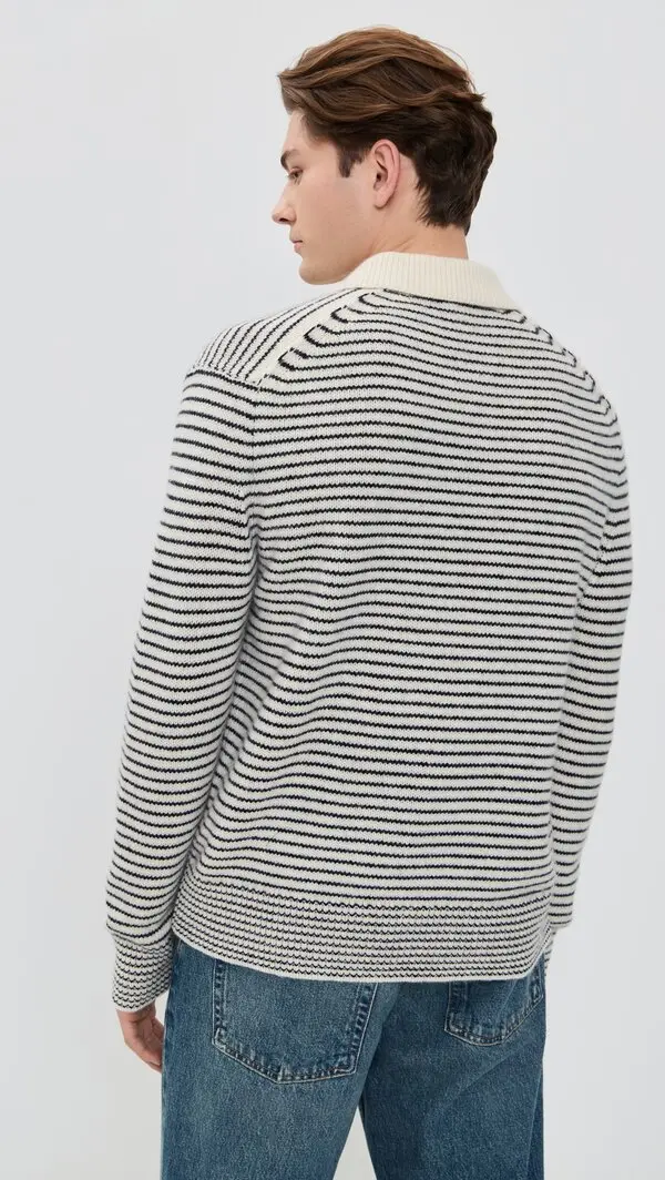 ALEX MILL Carl Striped Polo Sweater - Navy/ivory