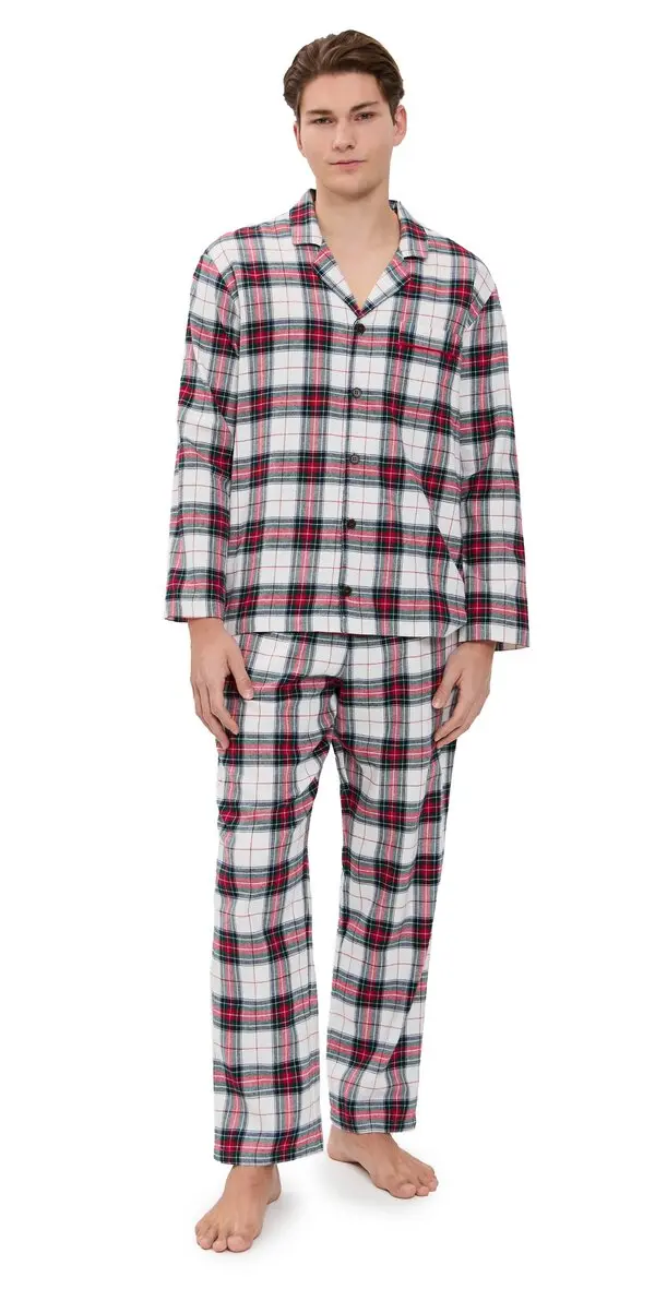 Eberjey Flannel Long Pj Set - Tartan Plaid Ivory/holly Red