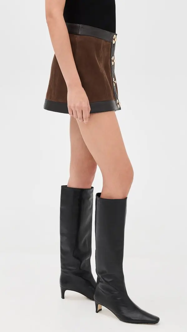 Retrofete Lisbeth Leather Mini Skirt - Chocolate/tobacco