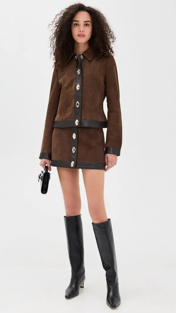 Retrofete Lisbeth Leather Mini Skirt - Chocolate/tobacco