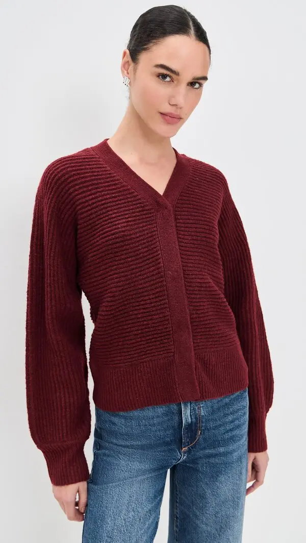 LE BOP Mira Stitched Cardigan - Cabernet
