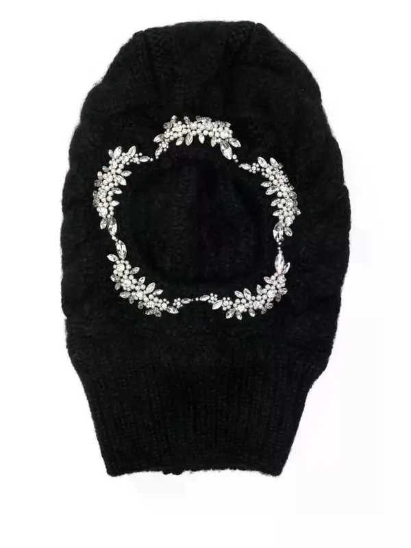 Simone Rocha Knitted Balaclava With Crystal Embellishments - Black