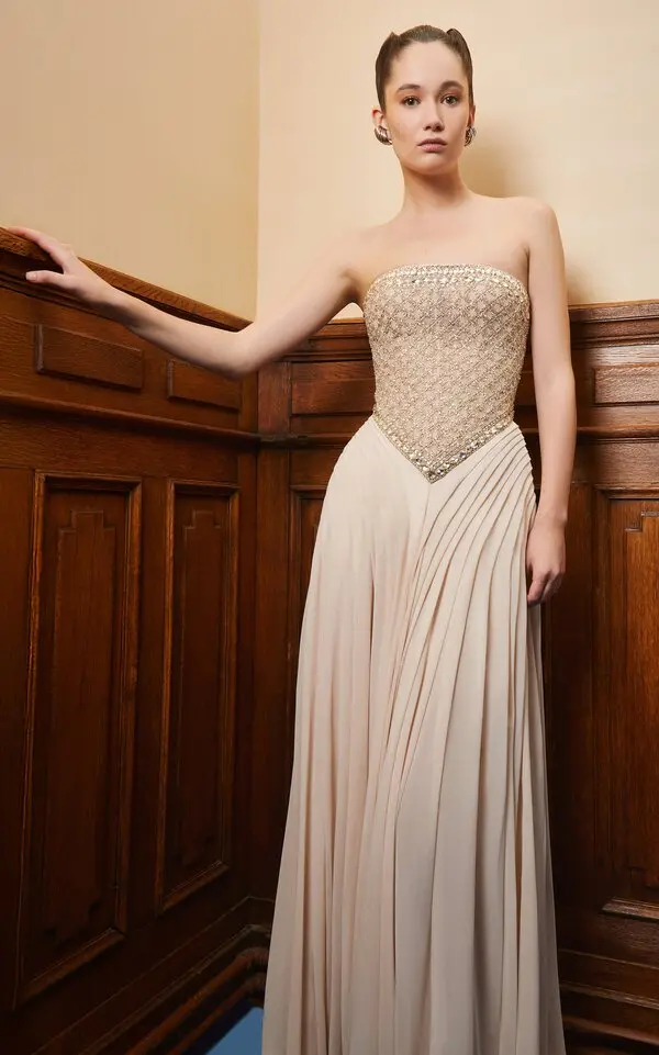 GEORGES HOBEIKA Strapless Gown With Embellished Bustier And Pleated Skirt - Light Pink