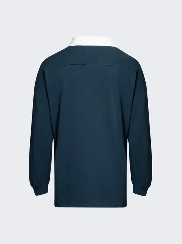Rhude Long Sleeve Pique Polo Dark Navy And White