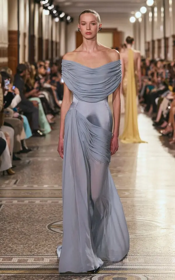 GEORGES HOBEIKA Draped Satin Evening Gown