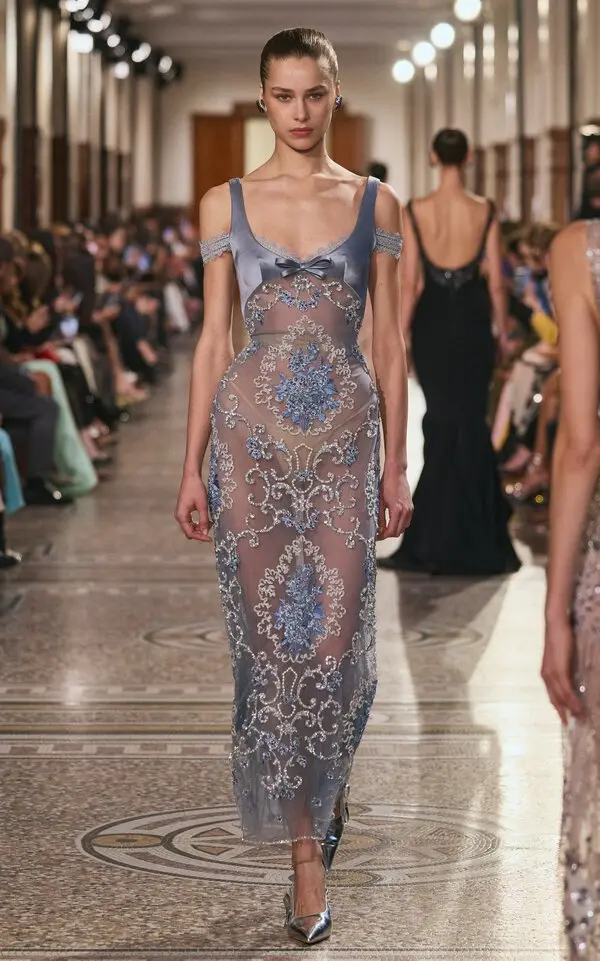 Satin Sheer Evening Gown