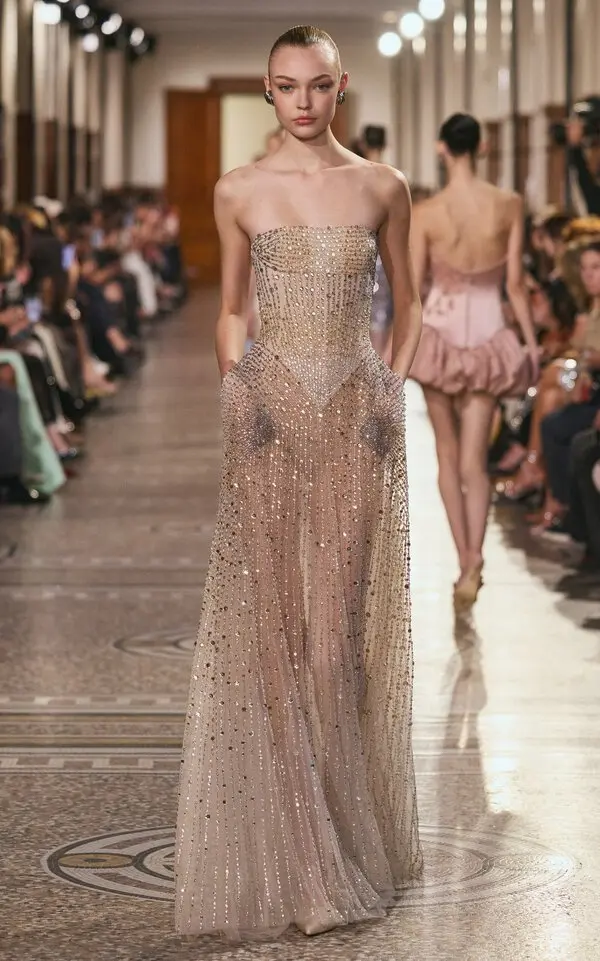 Georges Hobeika Sequined-Embroidered Evening Gown - Nude | Editorialist