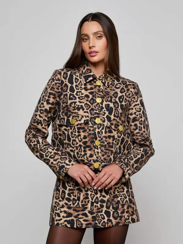 L'Agence Nyx Leopard Print Cropped Jacket - Brown Multi Patch Leopard
