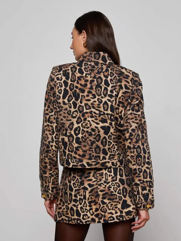 L'Agence Nyx Leopard Print Cropped Jacket - Brown Multi Patch Leopard