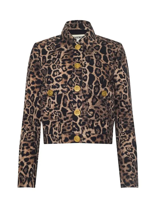 L'Agence Nyx Leopard Print Cropped Jacket - Brown Multi Patch Leopard