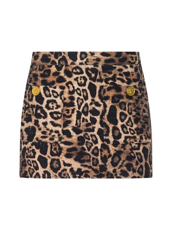L'Agence Cyra Mini Skirt - Brown Multi Patch Leopard