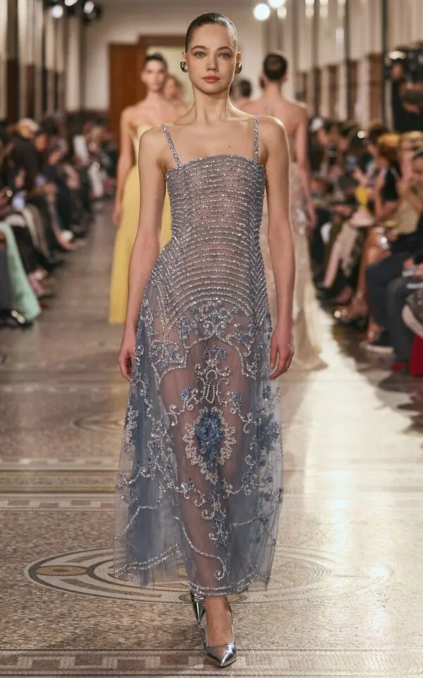 GEORGES HOBEIKA Sequined Embellished Sheer Maxi Dress