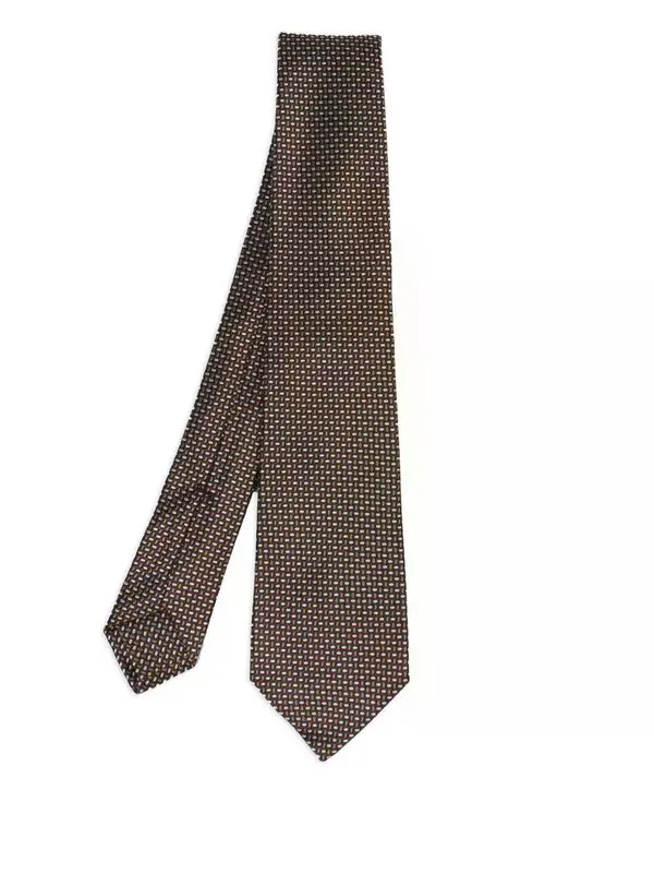 Kiton Patterned Silk Neck Tie - Brown