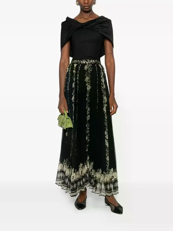 Alice + Olivia Katz Floral Pleated Maxi Skirt