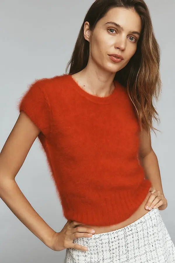 PILCRO Brushed Cashmere Short-sleeve Sweater - Red