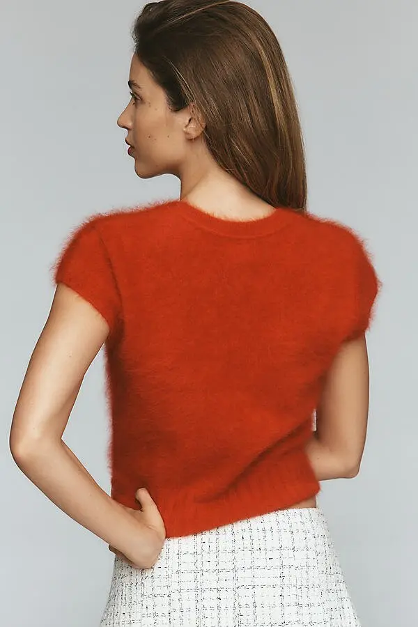PILCRO Brushed Cashmere Short-sleeve Sweater - Red